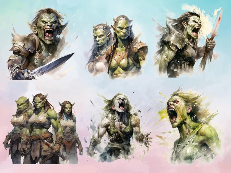Orc Water Color Clipart: Printable Dungeons and Dragons Dnd RPG Game ...