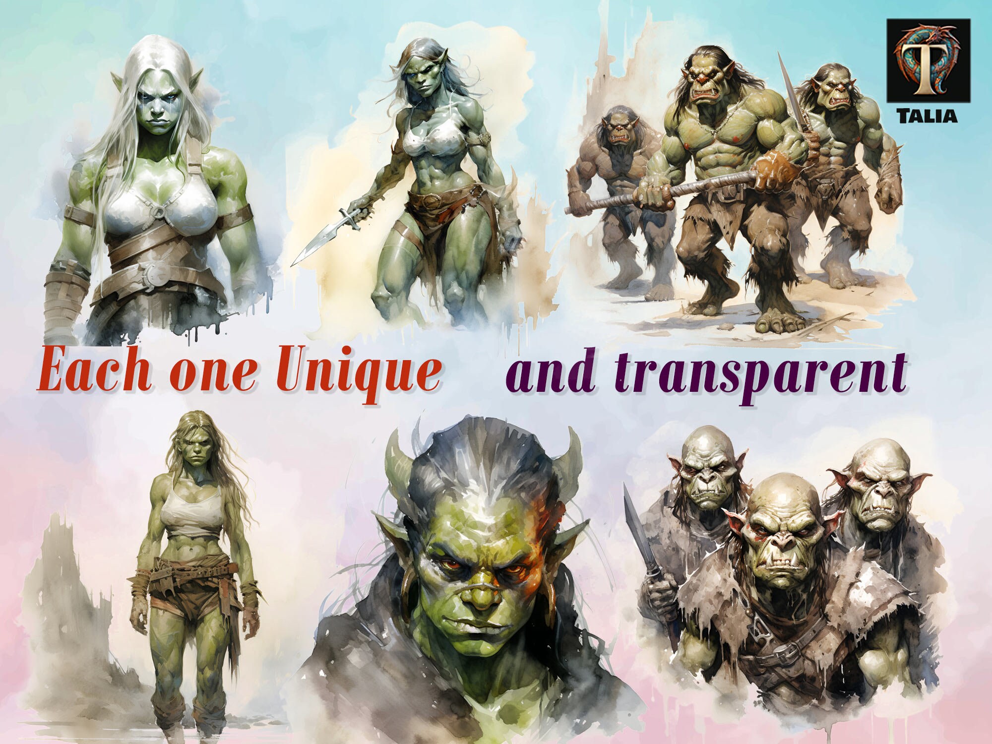 Orc Water Color Clipart: Printable Dungeons and Dragons Dnd RPG Game ...