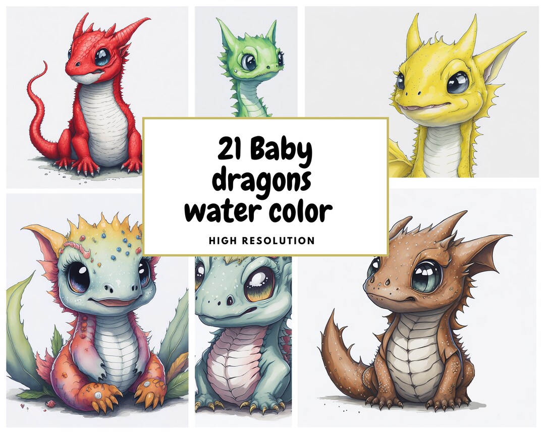21 Baby Dragons Png Clipart Files Colourful Fantasy Watercolor and More ...