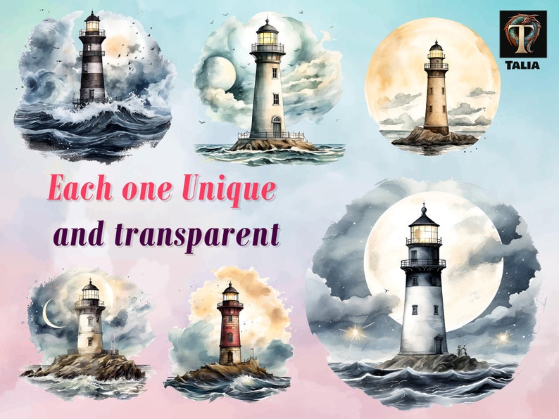 Watercolor Lighthouse Clipart Bundle Set of 21 Design PNG Watercolor ...