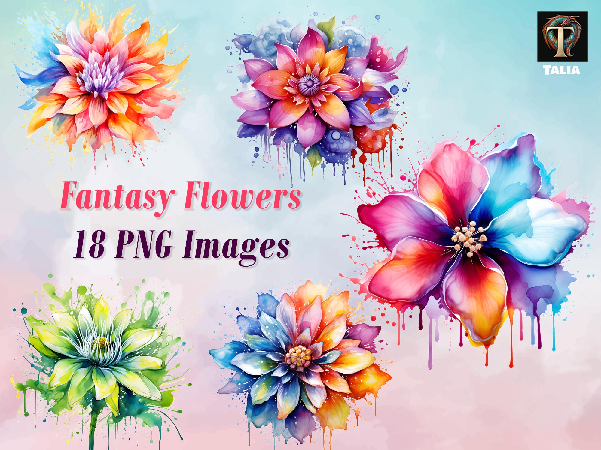 Fantasy Flowers Water Color Clipart: Unique Style Png Clipart 15 Image ...