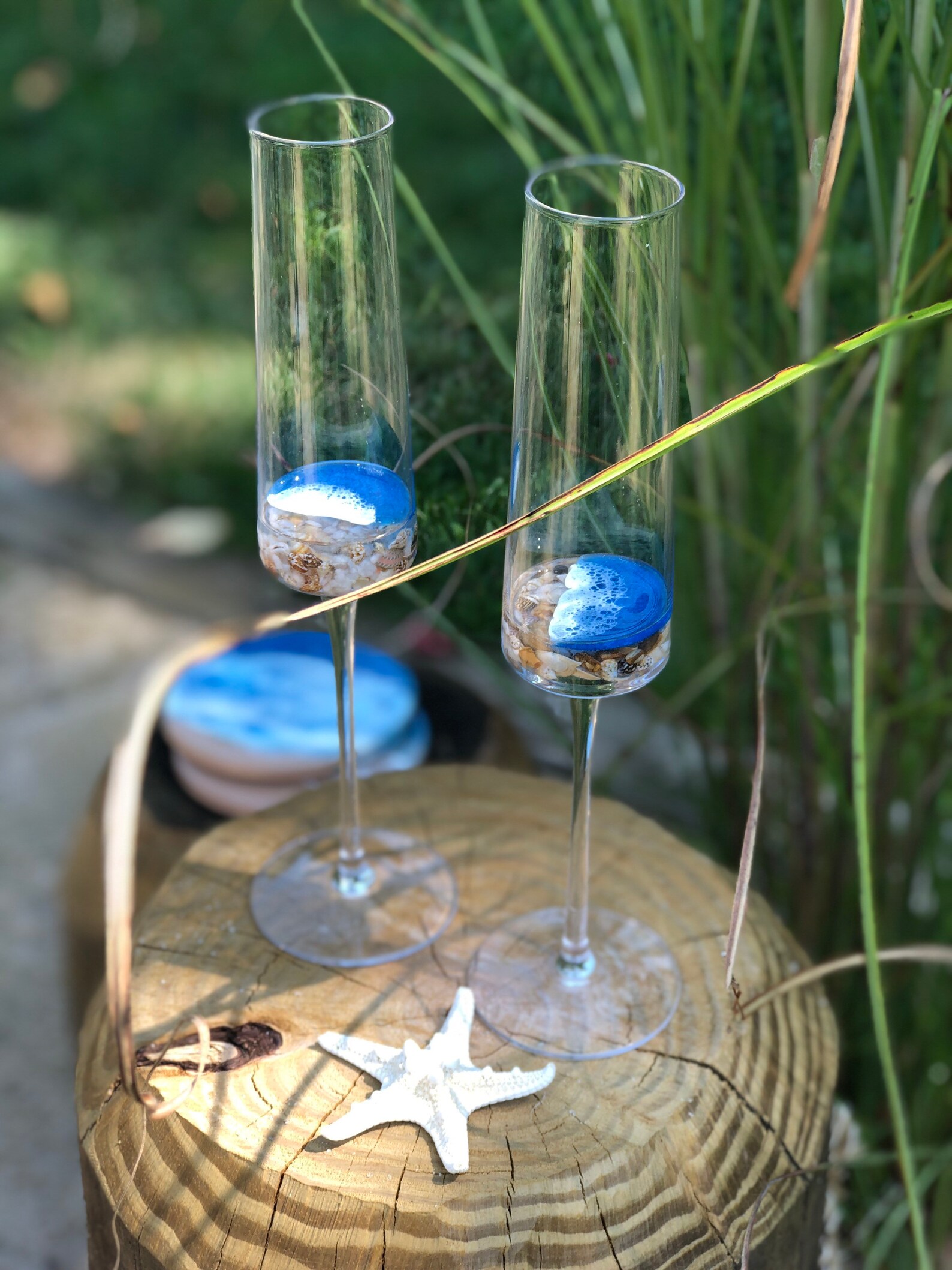 Ocean Resin Seashell Wave Crystal Champagne Flutes / Wedding - Etsy