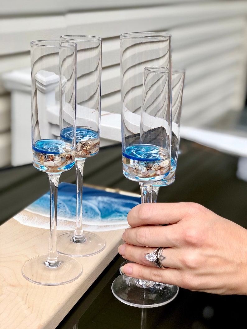 Ocean Resin Seashell Wave Crystal Champagne Flutes / Wedding - Etsy