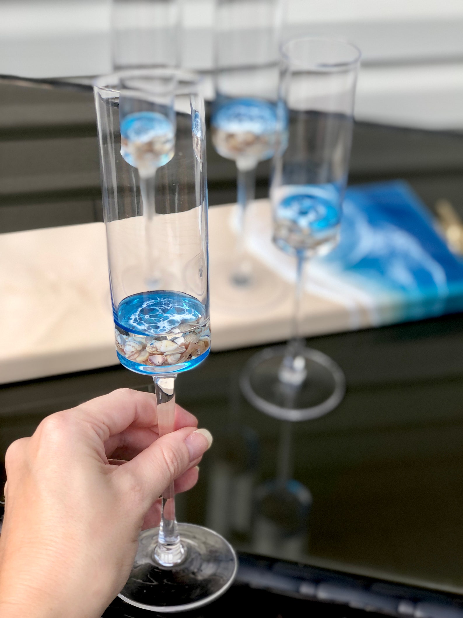 Ocean Resin Seashell Wave Crystal Champagne Flutes / Wedding - Etsy