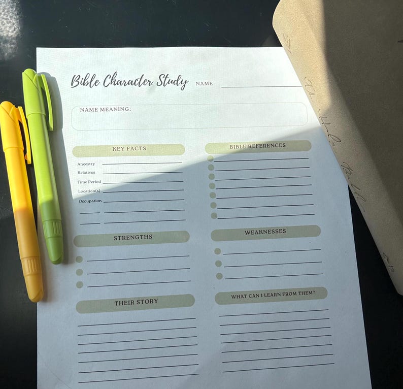 Bible Character Study Worksheet - Note-taking, Biblical Characters ...