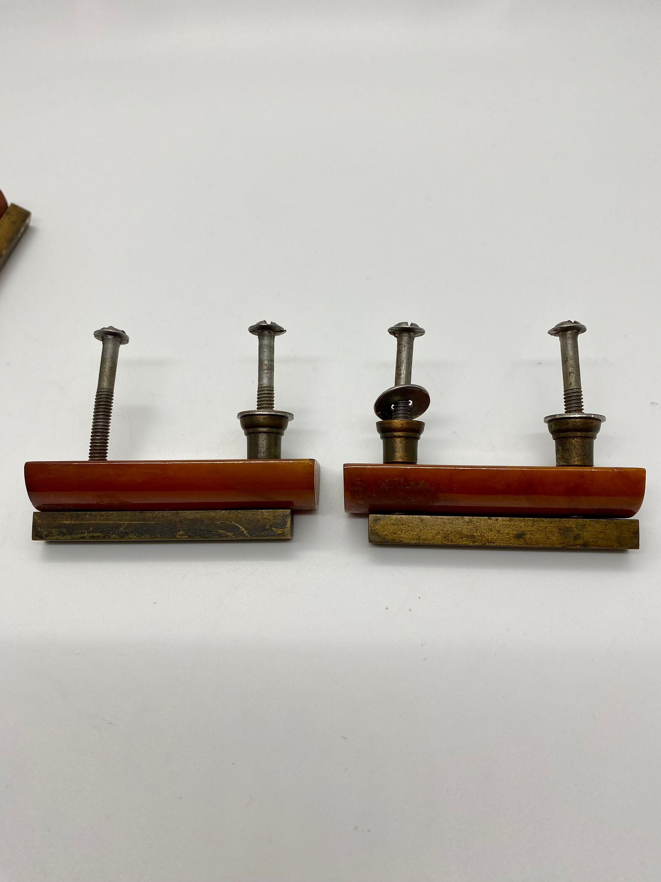 6 Vintage Bakelite Brass Drawer Pulls Handles Butterscotch Catalin Art ...