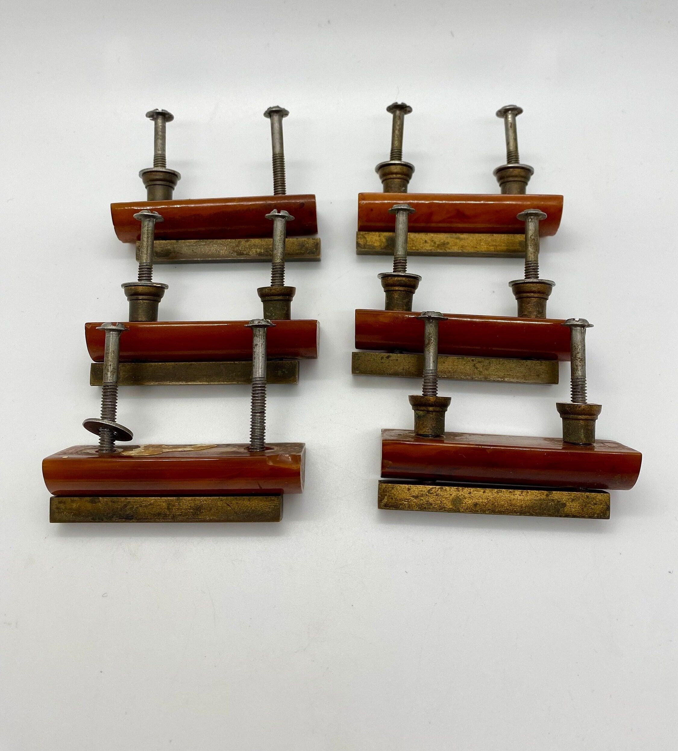 6 Vintage Bakelite Brass Drawer Pulls Handles Butterscotch Catalin Art ...
