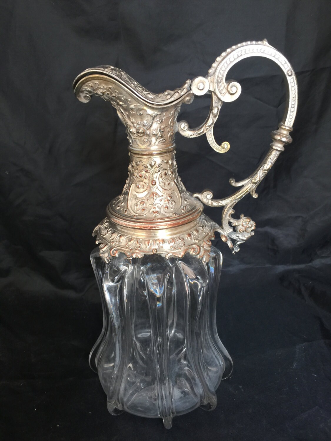 Vintage Claret Jug Silver Plate Glass Decanter Wine Bacchus Ewer ...