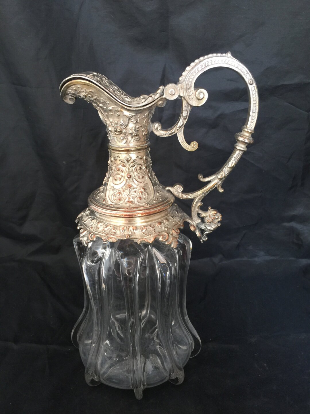 Vintage Claret Jug Silver Plate Glass Decanter Wine Bacchus Ewer ...