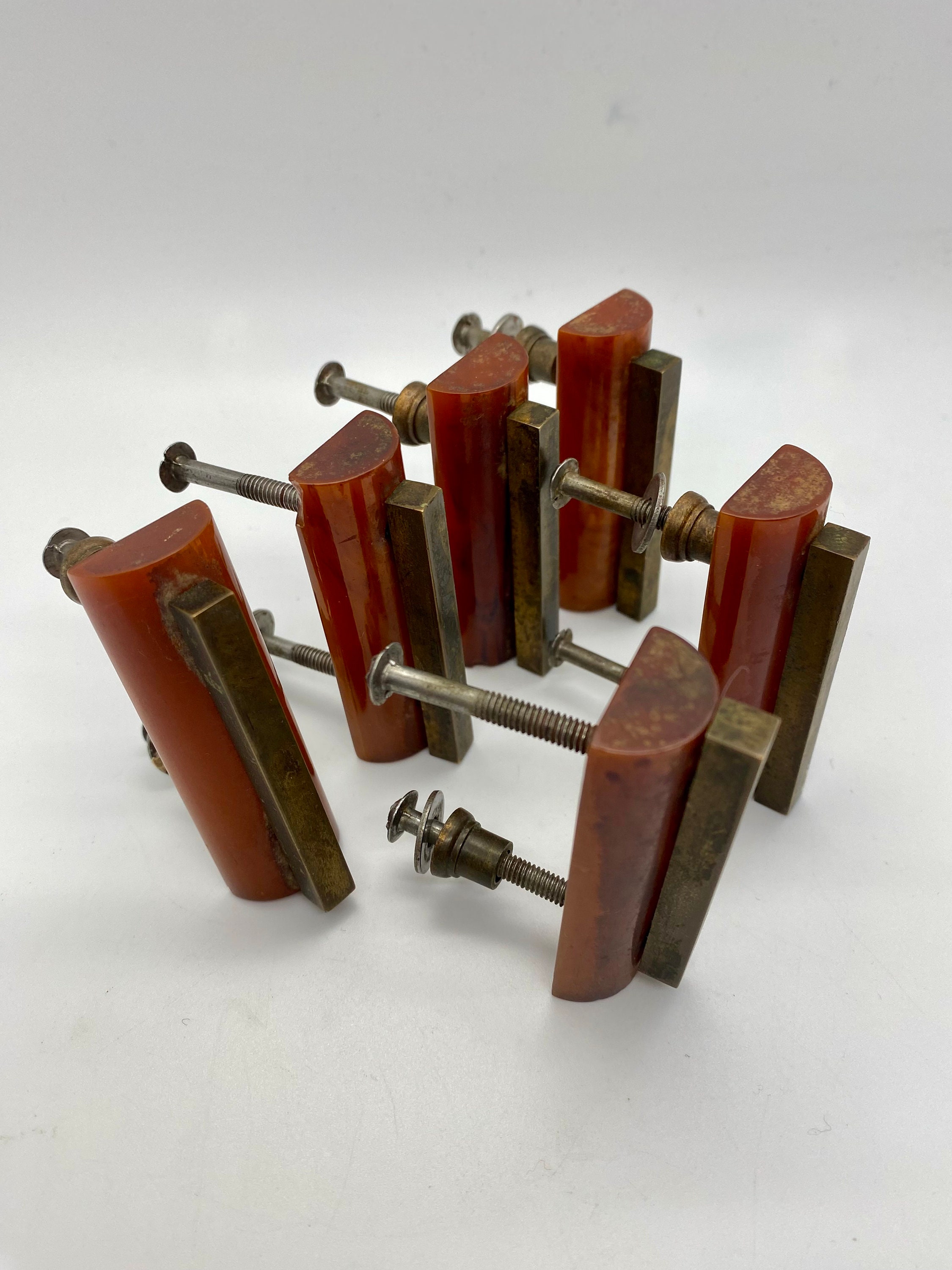 6 Vintage Bakelite Brass Drawer Pulls Handles Butterscotch Catalin Art ...
