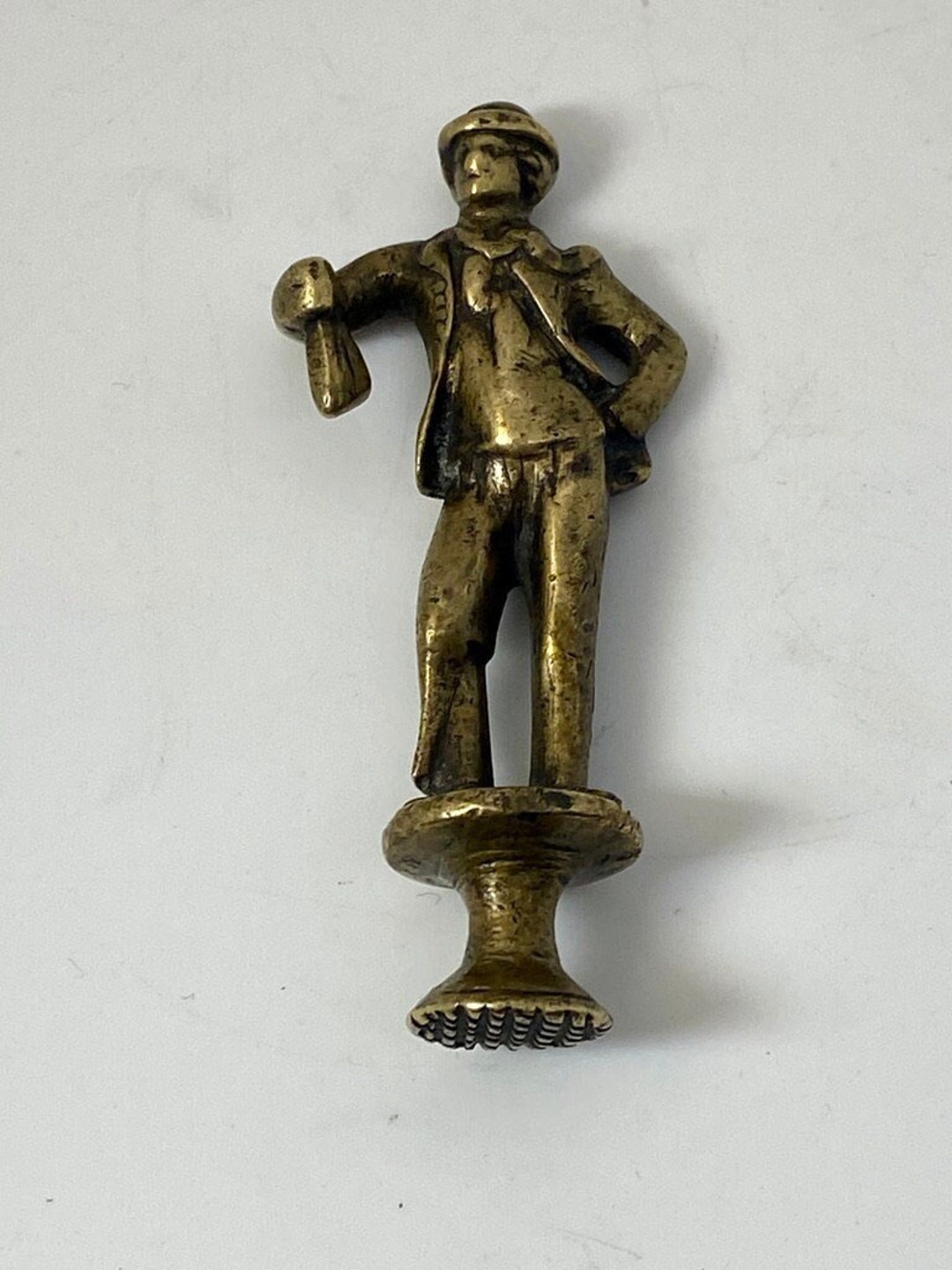Antique Bronze Pipe Tamper Figural Dandy Man Suit Bowler Hat Pouch ...