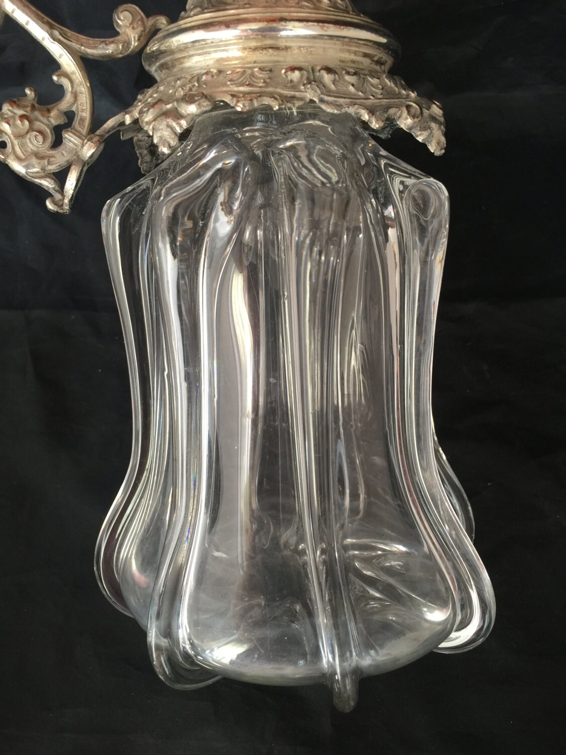 Vintage Claret Jug Silver Plate Glass Decanter Wine Bacchus Ewer ...