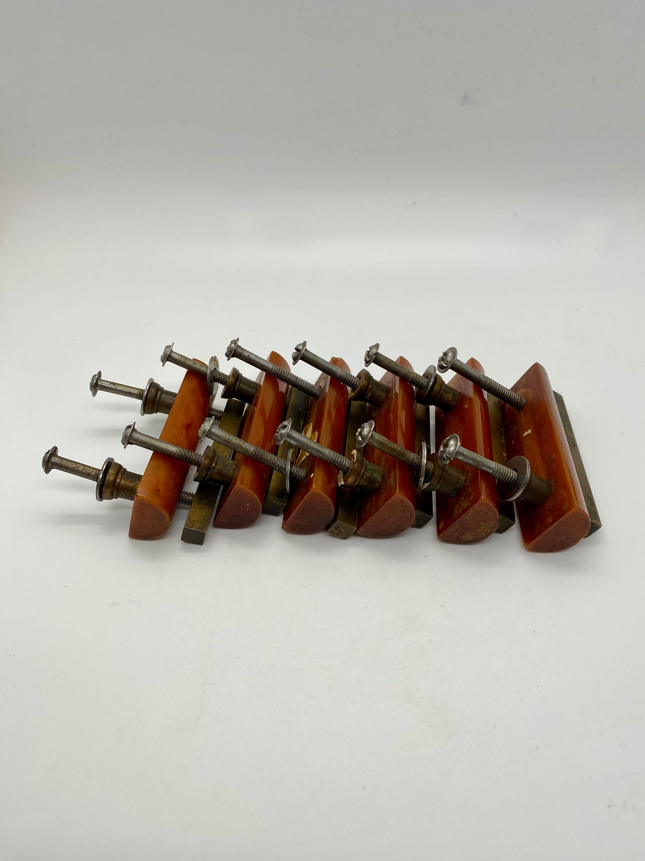 6 Vintage Bakelite Brass Drawer Pulls Handles Butterscotch Catalin Art ...