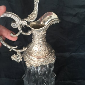 Vintage Claret Jug Silver Plate Glass Decanter Wine Bacchus Ewer ...
