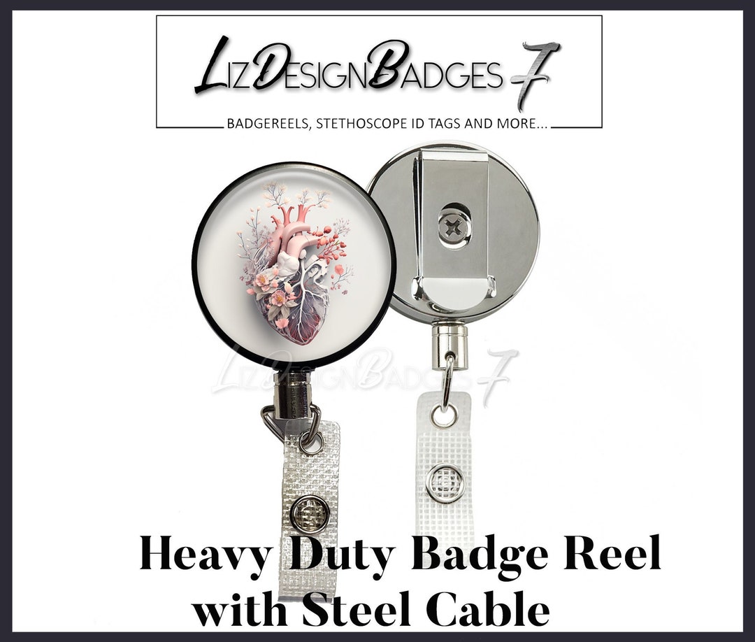 Human Heart With Flowers Heavy Duty Badge Reel - Heart Heavy Duty Badge ...