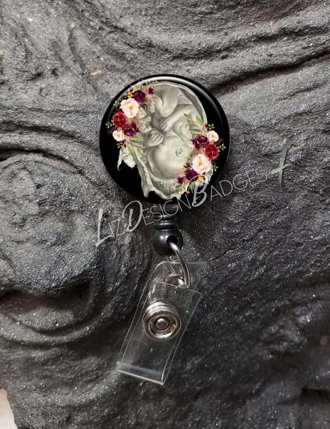 Floral Fetus Badge Reel - Fetus Womb Baby Retractable Badge Reel ...