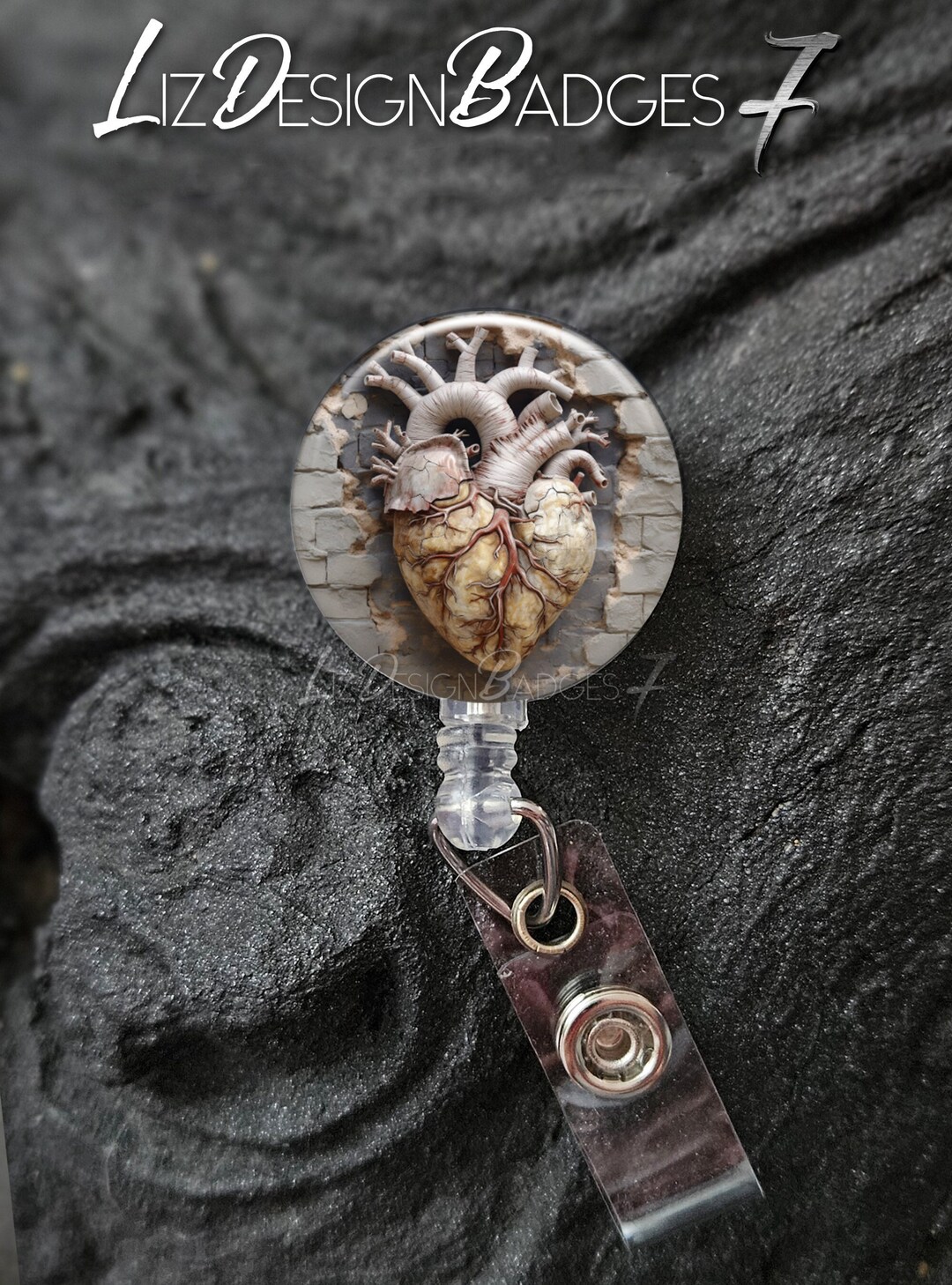 Stone Human Heart Badge Reel -heart Stethoscope ID Tag -yoke Style ID ...
