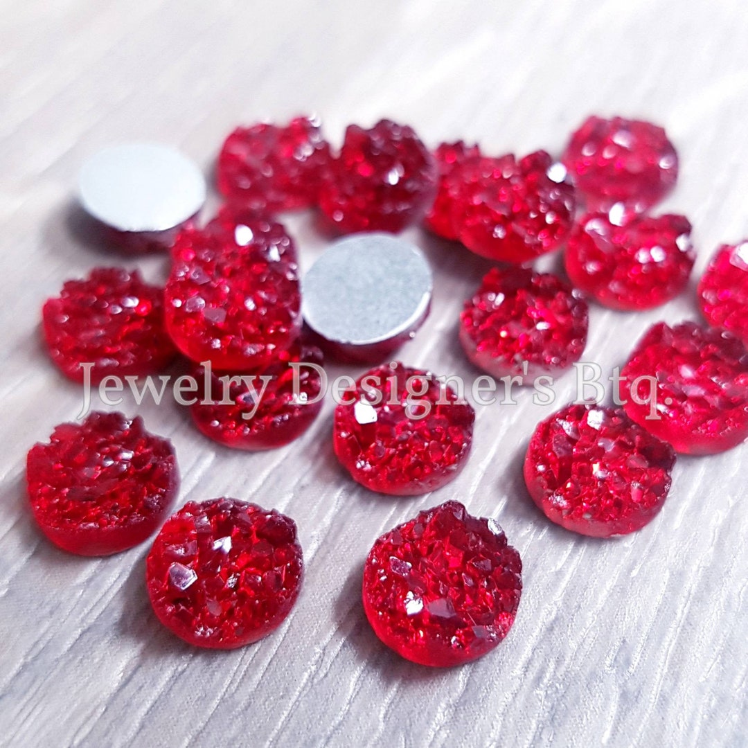 8mm Ruby Red Druzy Cabochons Resina Translúcida Cherry Cabujon Resin ...