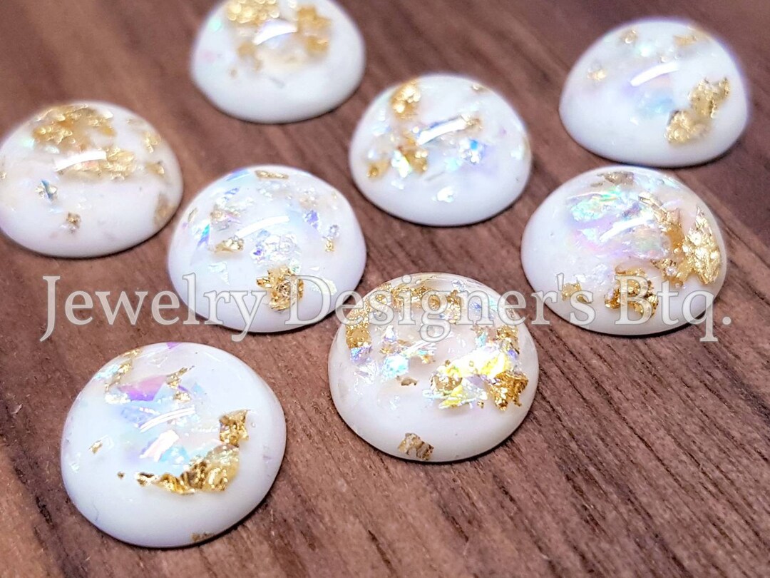 8.2mm Gold Leaf Iridescent Mylar Flakes Fire Opal Effect Resin White ...