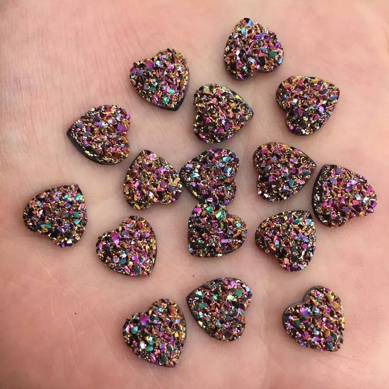 10mm Resin Druzy Hearts Flatback Heart Faux Druzies | Etsy