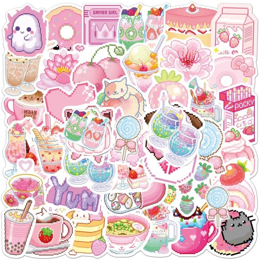 50pcs Assorted Pixelated Kawaii Vinyl Stickers - Waterproof Sticker - Etsy
