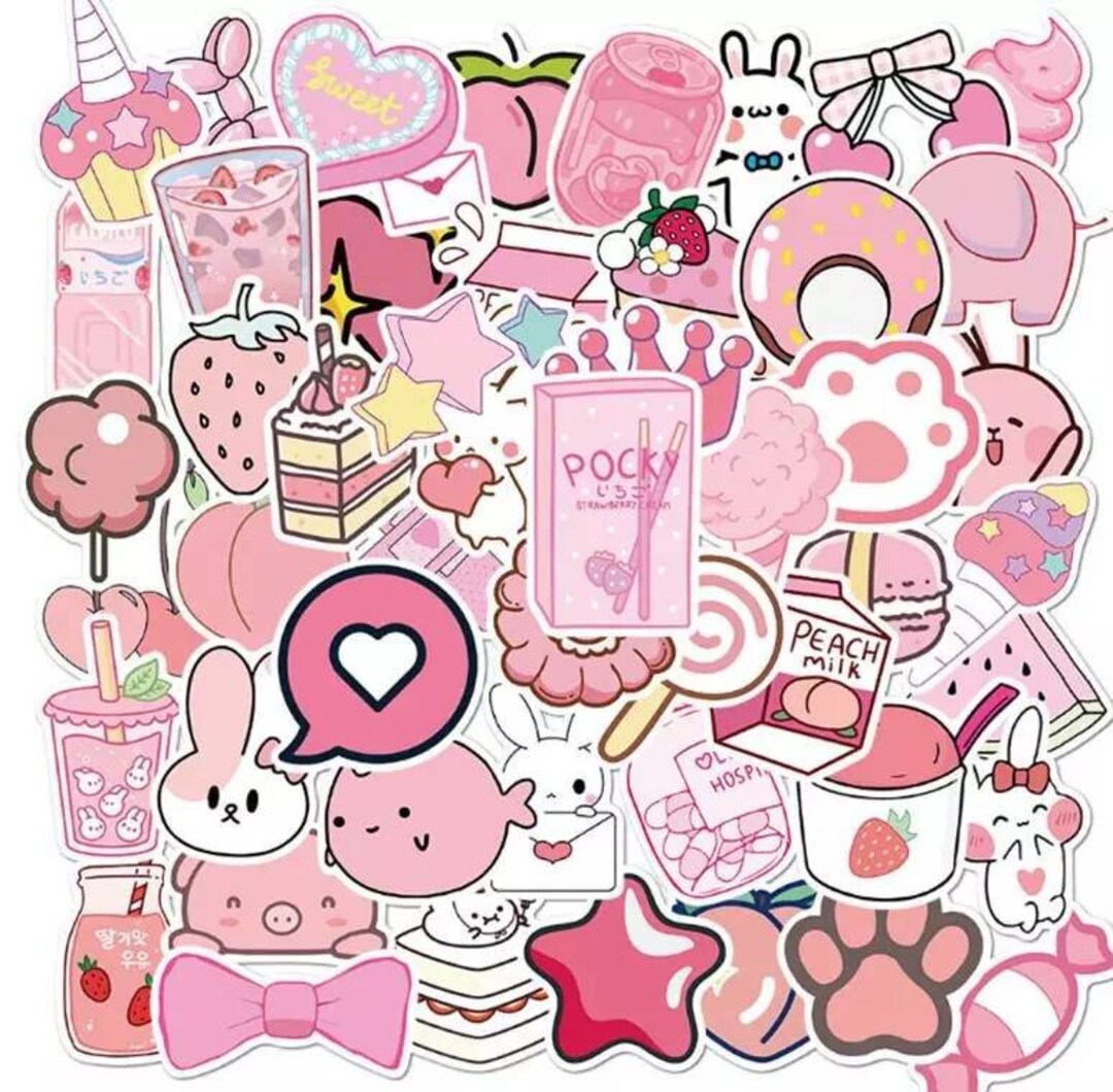 50pcs Assorted Pink Kawaii Bunny Vinyl Stickers - Waterproof Sticker - Etsy