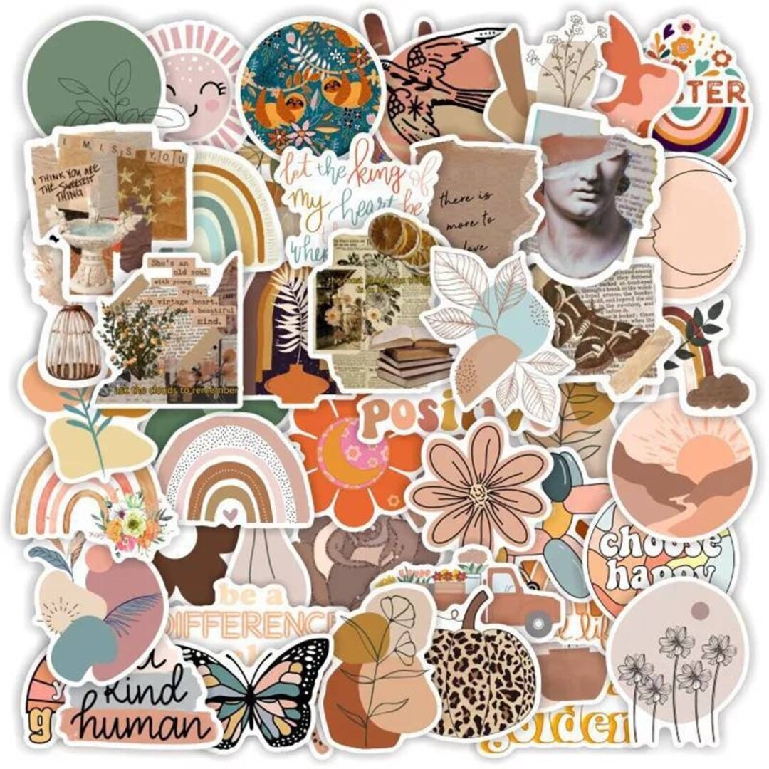 50pcs Assorted Bohemian Neutral Colors Vinyl Stickers - Waterproof ...