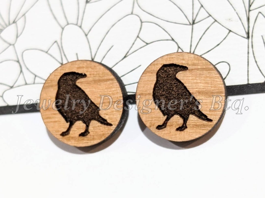 12mm Raven Engraved Wood Cabochons - Animal Wooden Embellishments ...