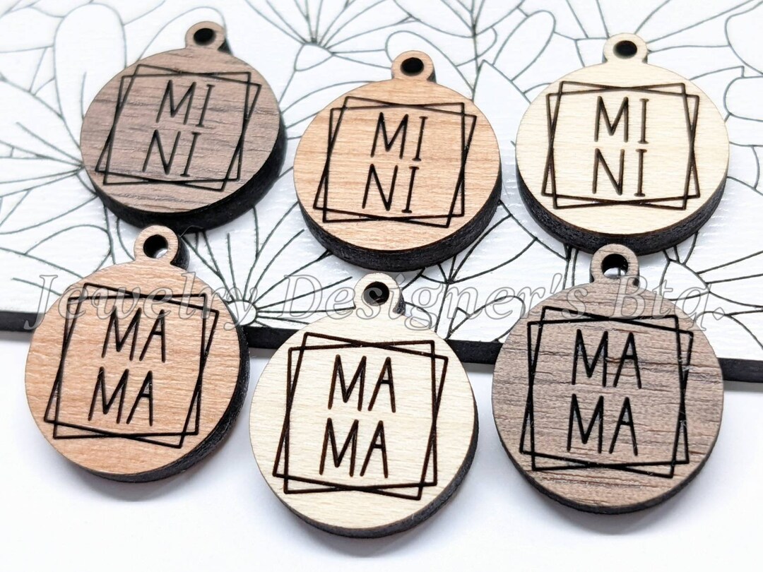 15mm - Mama and Mini Wood Charms - Real Wood Veneer Semi-matte ...
