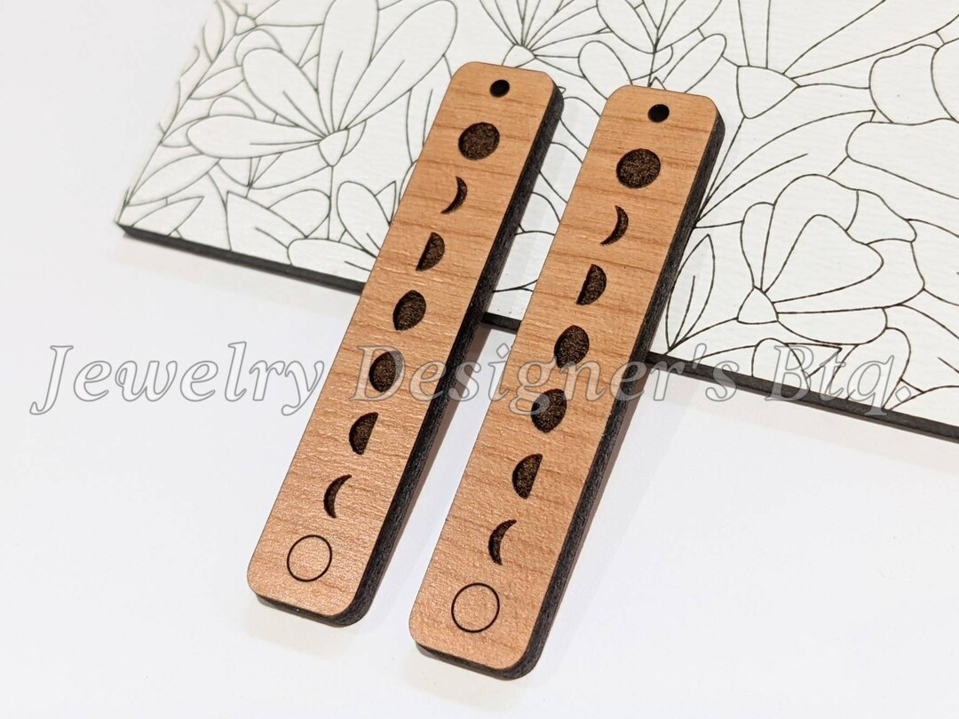 Moon Phase Rectangle Engraved Wood Charms - Rectangle Wood Pendant ...