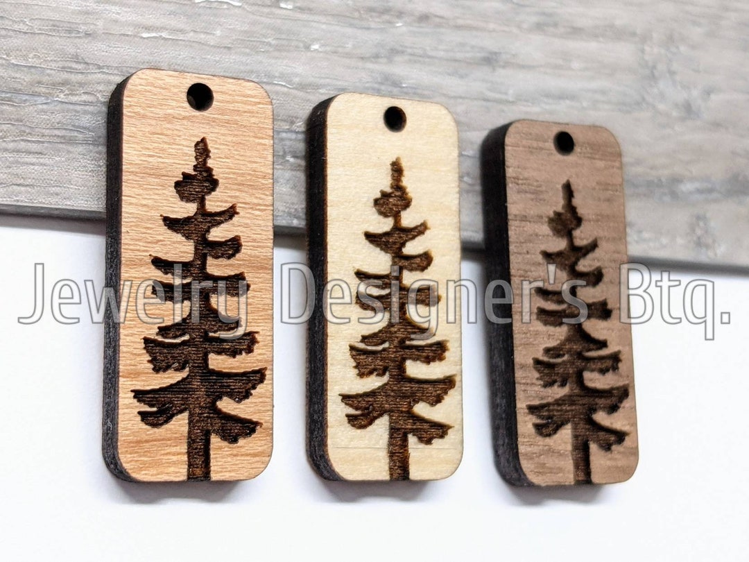10mm X 25mm Pine Tree Engraved Wood Charms / Pendant - Rounded Corners ...