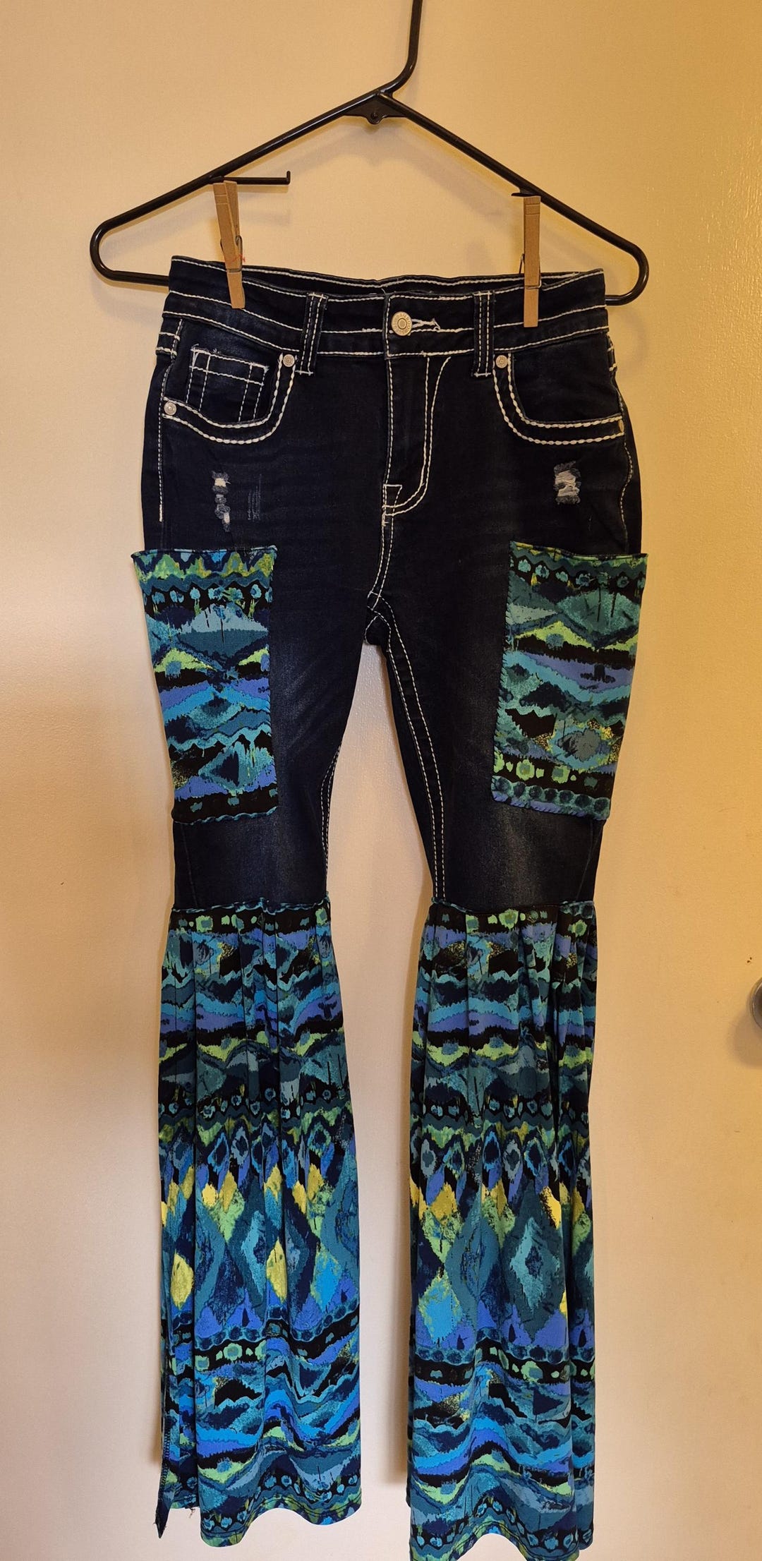 Upcycled Jeans With Extra Pockets Handmade Hippie Clothes Pants Bell ...
