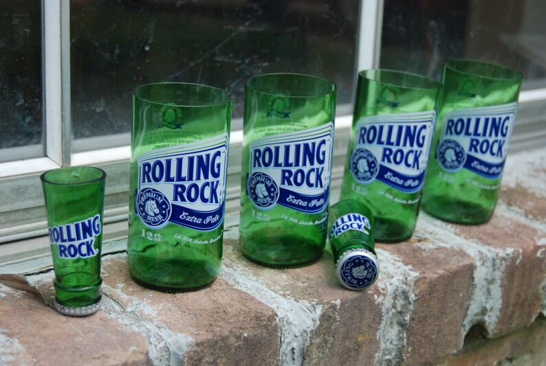 Set Of 4 Rolling Rock Glasses And 2 Shot Glasses Etsy