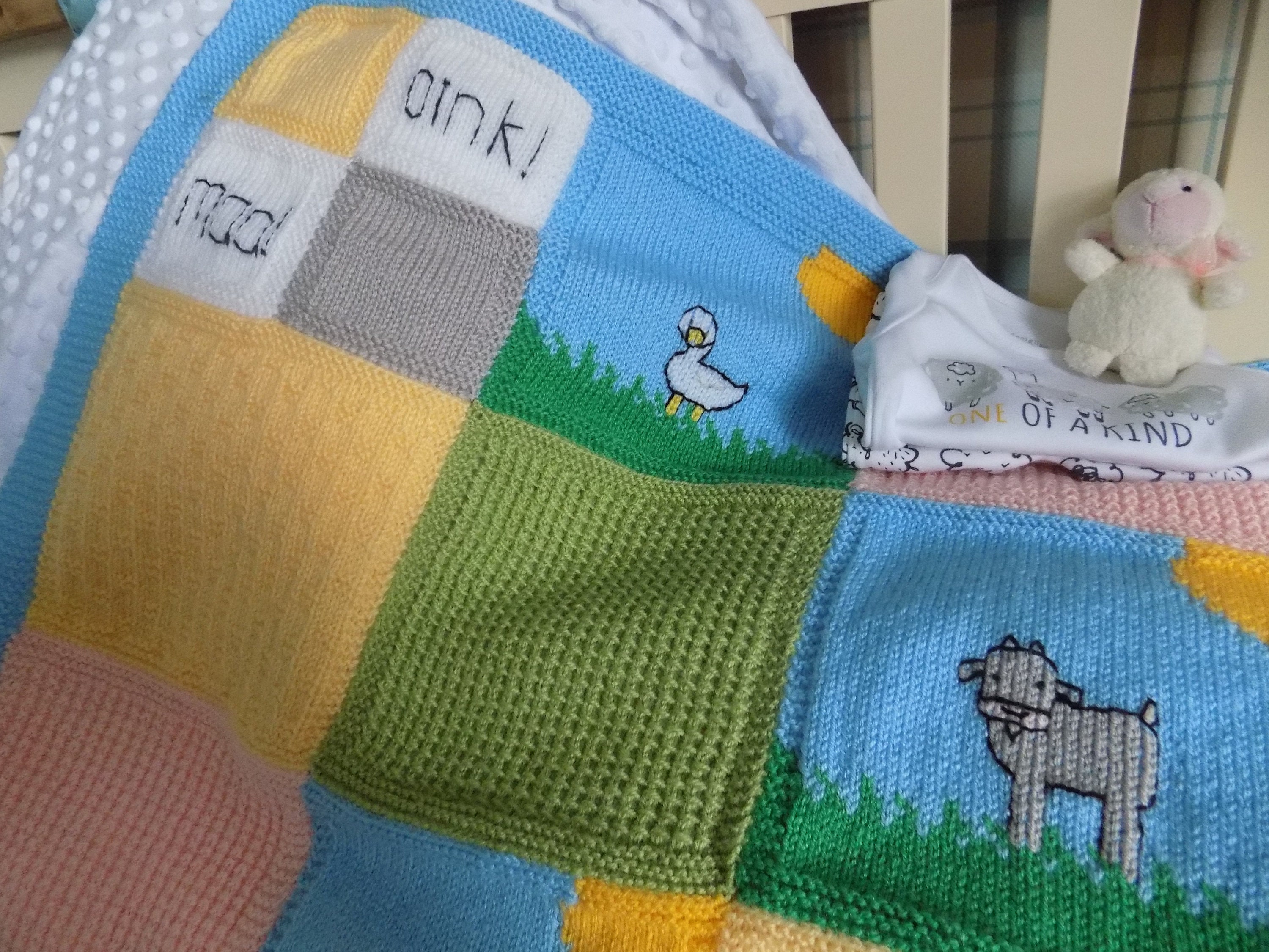 PDF KNITTING PATTERN Farmyard Animals Baby Blanket by Angela Turner - Etsy