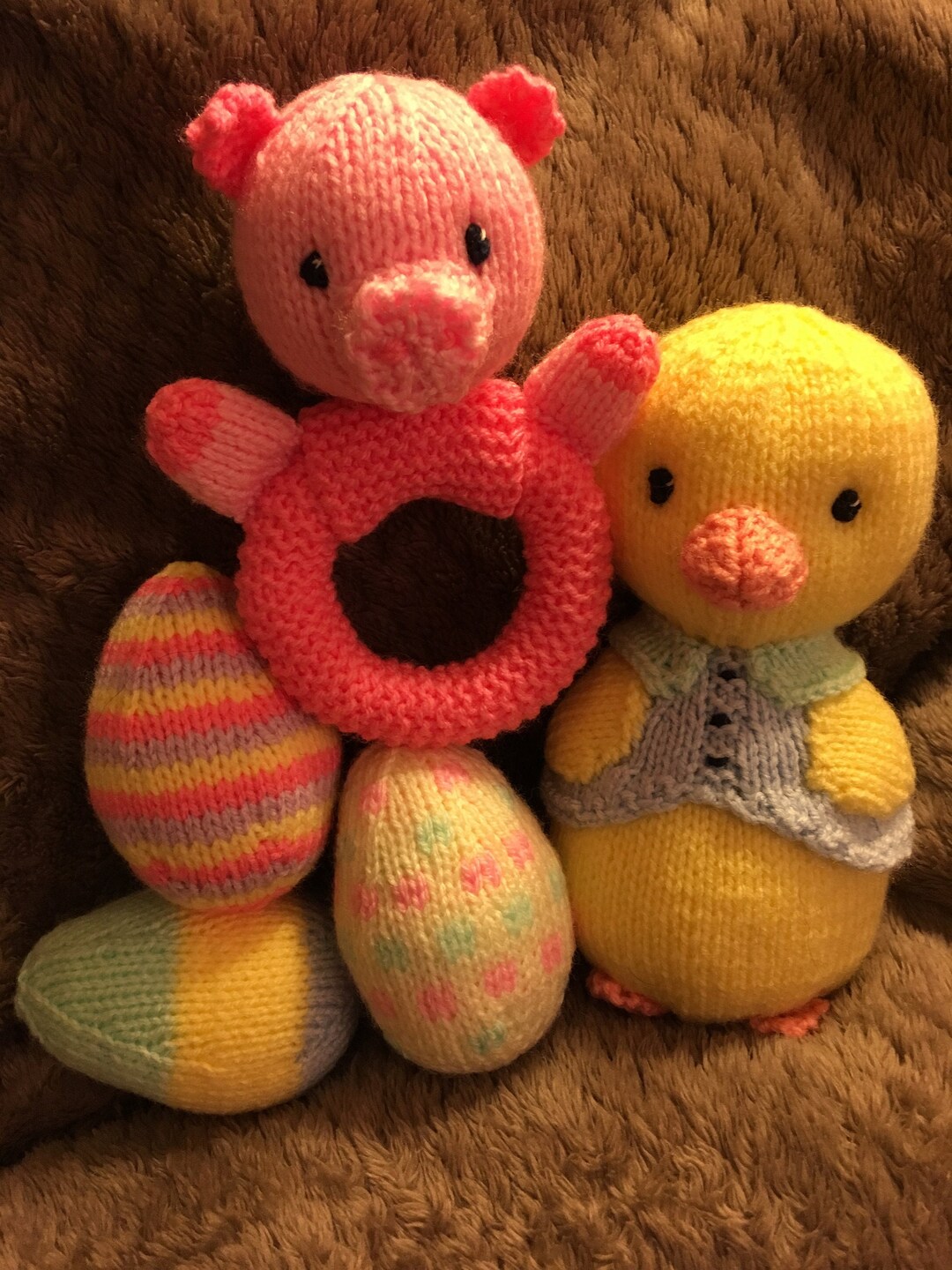 Pdf Knitting Pattern for Easter Collection of Piggy Rattle, Chick Toy ...