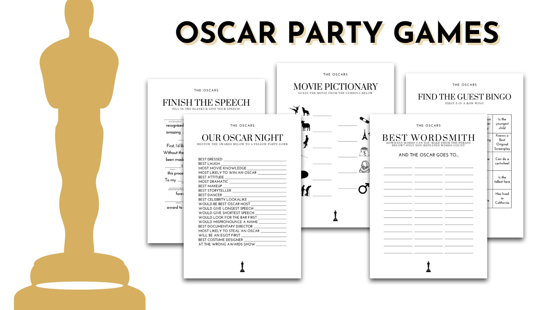 Oscar Night Party Game Pack Trivia Bingo Pictionary Digital Download ...
