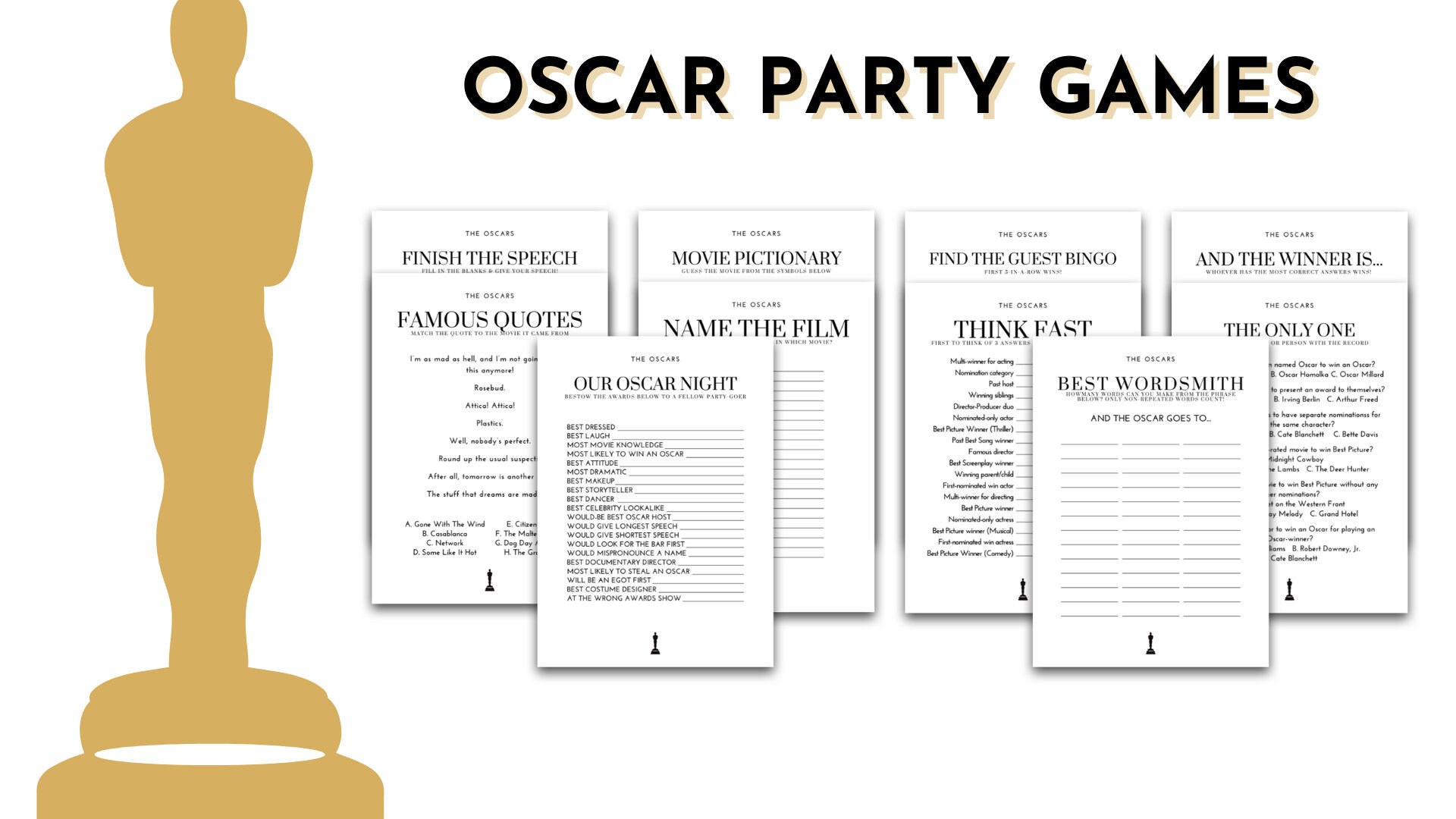 Oscar Night Party Game Pack Trivia Bingo Pictionary Digital Download ...