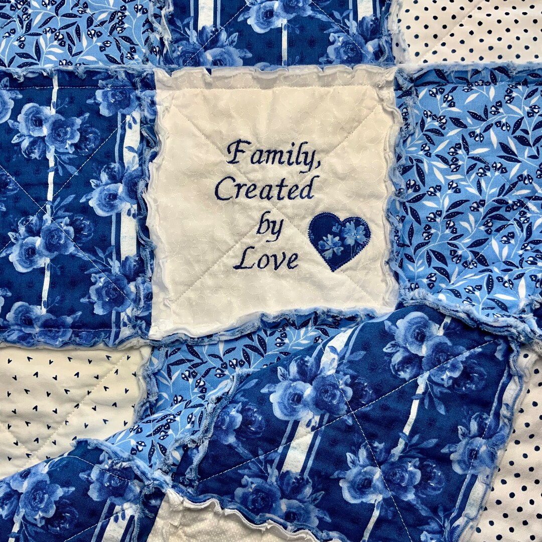 Family Quilt, Lap Quilt Handmade, Rag Quilt, Embroidered Blanket - Etsy
