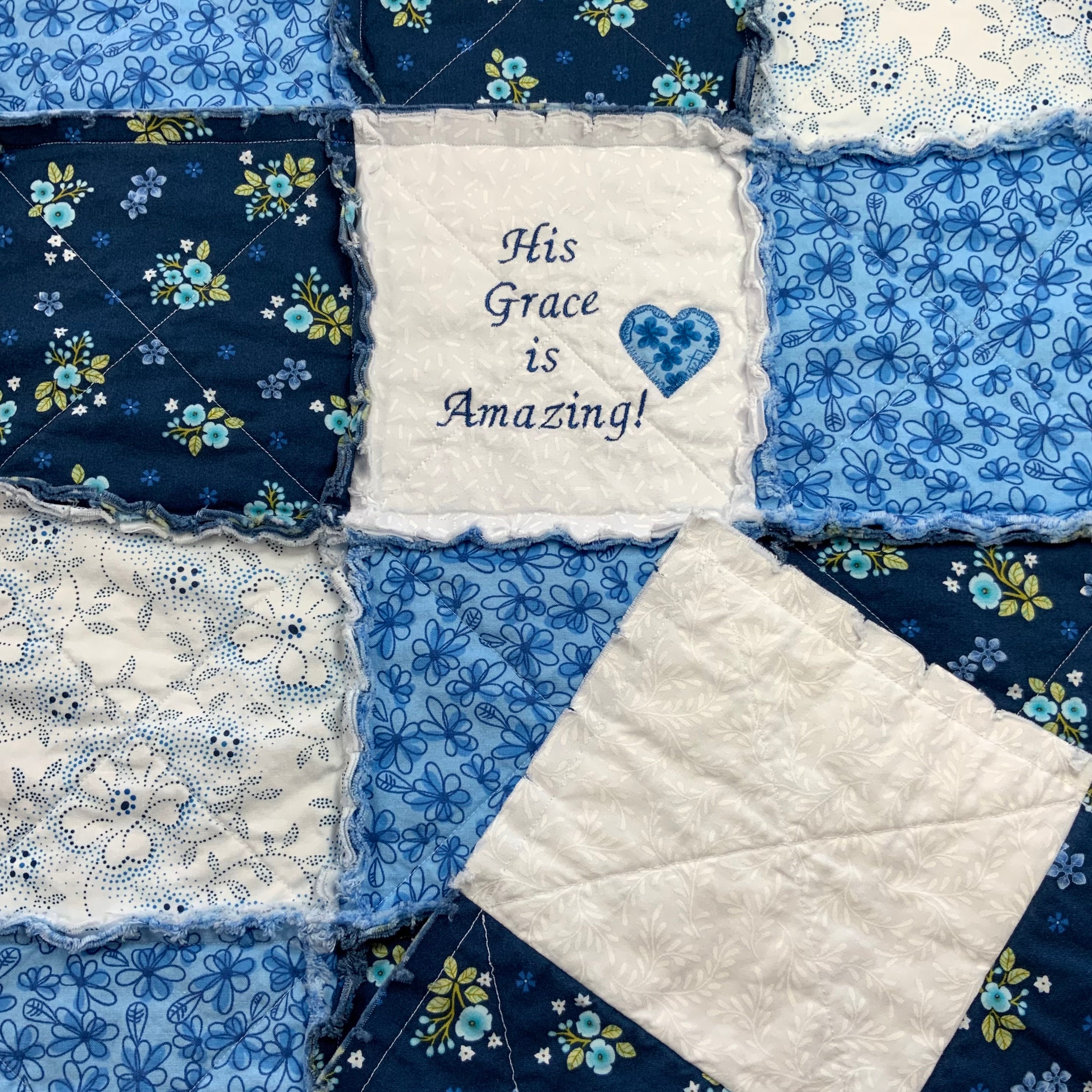 Embroidered Rag Quilt, Blue & White Christian Lap Quilt (41x47) - Etsy