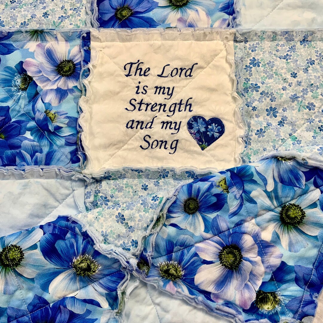 Beautiful Lap Quilt Handmade, Christian Quilt, Rag Quilt, Blue and ...