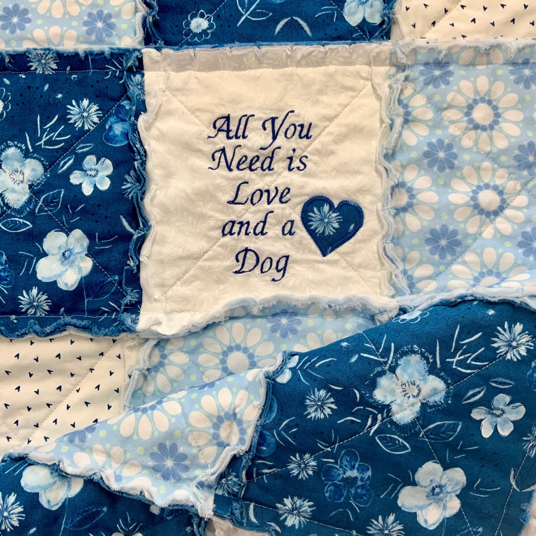 Dog Lover Quilt, Lap Quilt Handmade, Rag Quilt, Embroidered Blanket ...