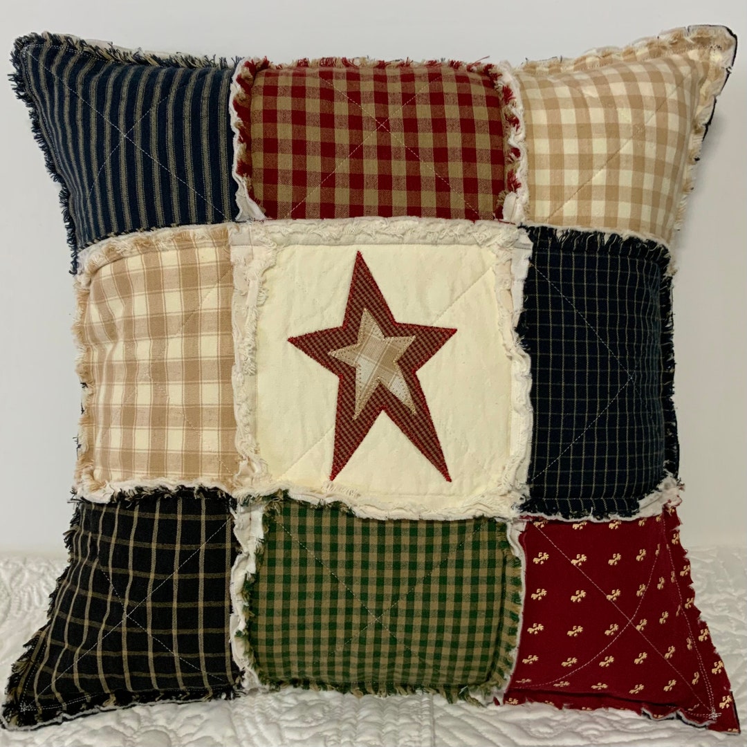 Star Pillow, Quilted Pillow Cover, Primitive Pillow Cover 18x18 - Etsy