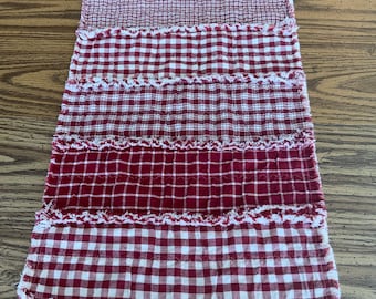 Red Quilted Table Runner, Farmhouse Runner, Rag Quilt Runner, Primitive ...