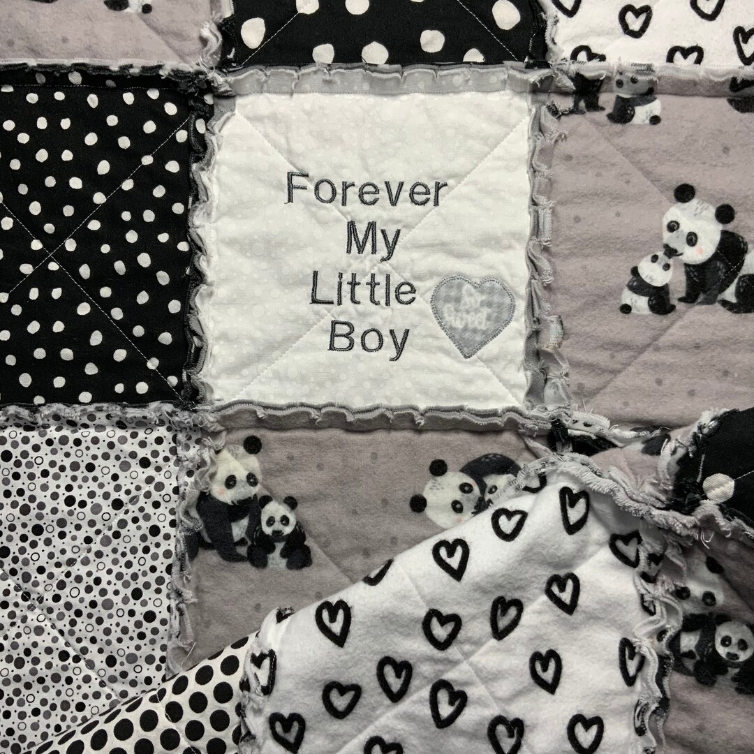 Panda Baby Boy Rag Quilt: Handmade Flannel Blanket (36x42) - Etsy