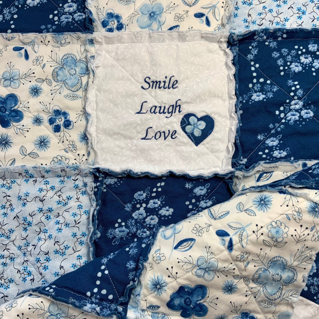 Smile Laugh Love Quilt, Lap Quilt Handmade, Rag Quilt, Baby Quilt ...