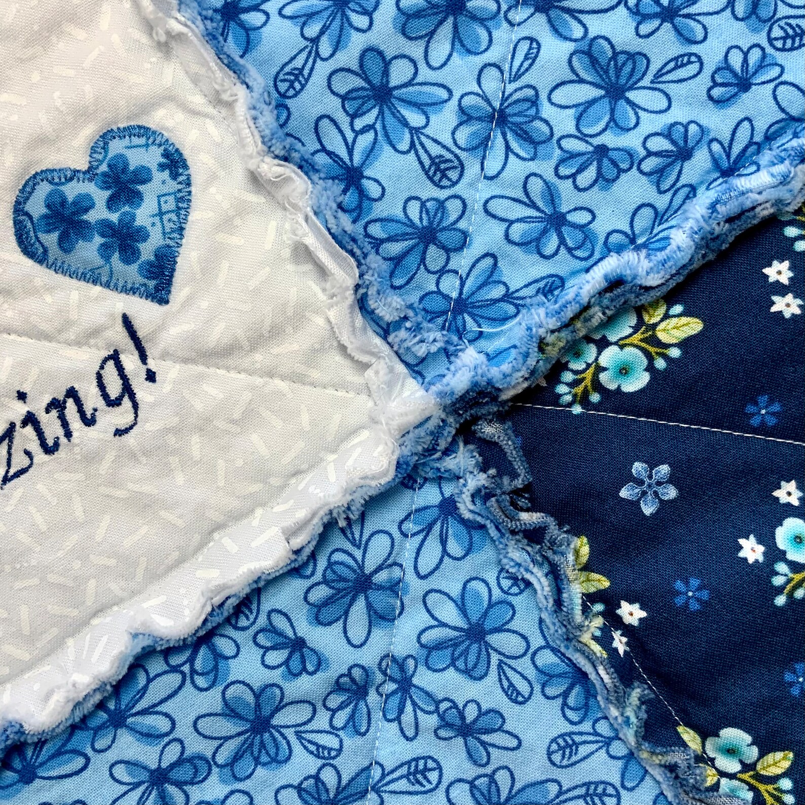 Embroidered Rag Quilt, Blue & White Christian Lap Quilt (41x47) - Etsy