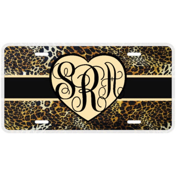Monogram Leopard License Plate Heart Custom License Plate Car - Etsy