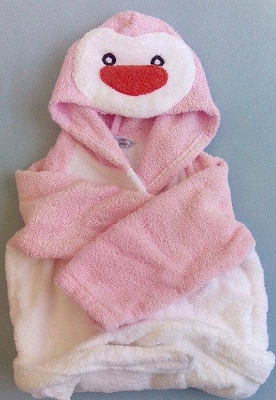100% Cotton Penguin Bathrobe, Natural, Bath, Soft, Organic, Hooded ...