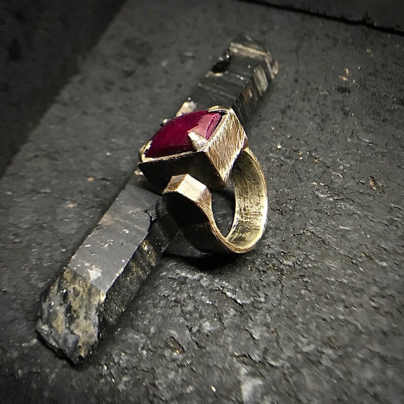 Ruby Sanguine Vampire Ring Sterling Silver Raw Texture Signet | Etsy