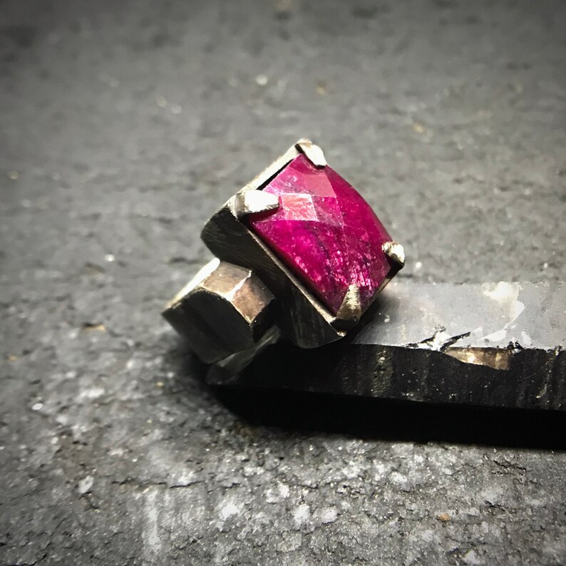 Ruby Sanguine Vampire Ring Sterling Silver Raw Texture Signet | Etsy